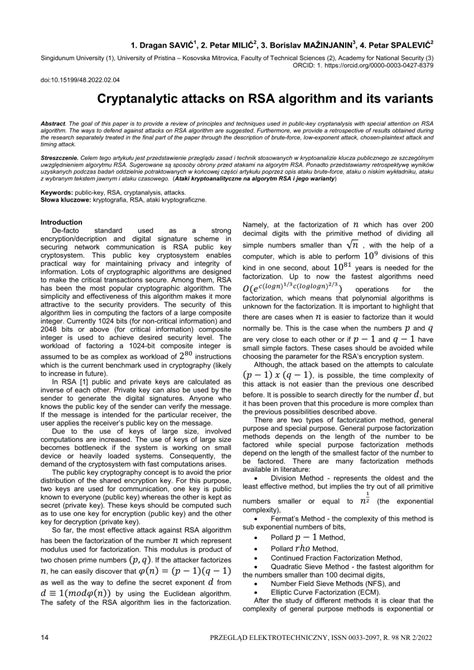 Pdf Cryptanalytic Attacks On Rsa Algorithm And Its Variants