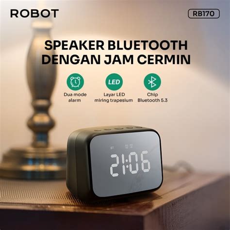 Robot Rb170 Bluetooth Speaker Jam Alarm Mirror Spk Robot Rb170 Grasindoshop