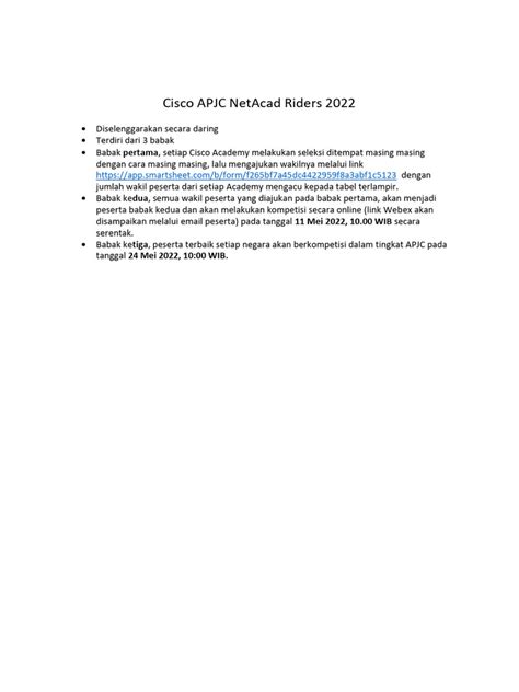 Cisco Apjc Netacad Riders 2022 Tabel Peserta Pdf