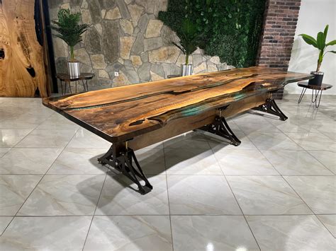 Live Edge Black Walnut Epoxy Resin Dining And Conference Room Table For