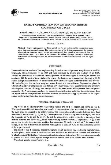 pdf exergy optimization for an endoreversible cogeneration cycle