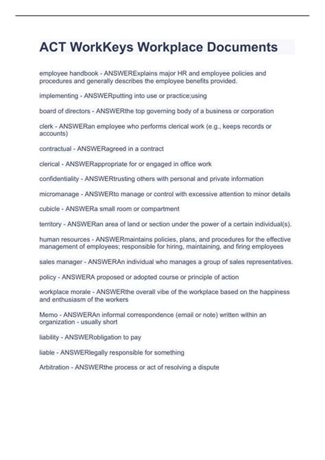 Act Workkeys Workplace Documents Practice Questions And Answers 2024 Workkeys Stuvia Us