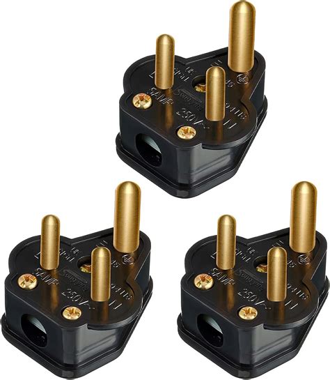 3 Pack 5 Amp Round Pin Plugs 3 Pin 5a Plug Round Pin Plugs Adaptor Household Lamp Plug Lighting