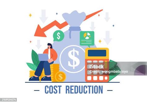 Cost Reduction Vector Illustration Depicting Decrease Price Minimization Or Falling Profit Rates