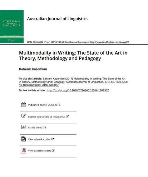 Pdf Book Review Multimodality In Writing The State Of The Art In Theory Methodology And