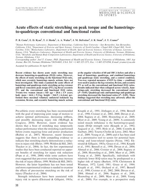 Pdf Acute Effects Of Static Stretching On Peak Torque And The Hamstrings To Quadriceps