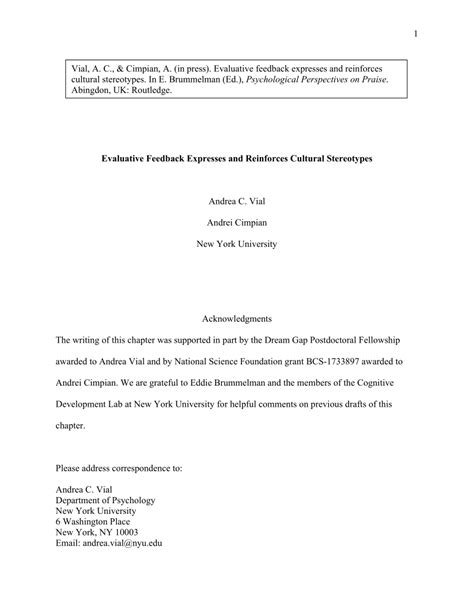 Pdf Evaluative Feedback Expresses And Reinforces Cultural Stereotypes