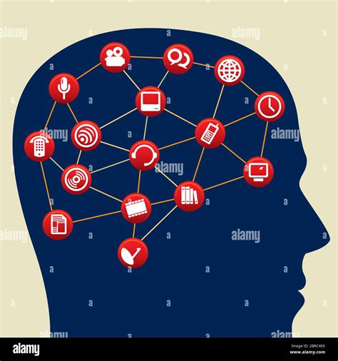 Vector Illustration Head With Interconnected Icons As A Brain Stock