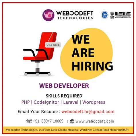 We Are Looking To Hire Senior Php Web Developer At Webcodeft Technologies In Hamirpur At ₹ 15000