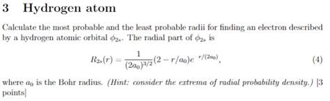 Solved 3 ﻿hydrogen Atomcalculate The Most Probable And The