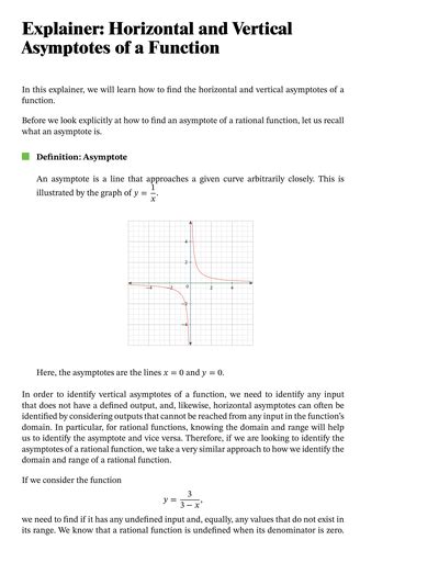 Lesson Horizontal And Vertical Asymptotes Of A Function Nagwa