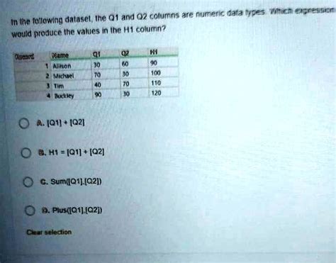Video Solution In The Following Dataset The Q1 And Q2 Columns Are