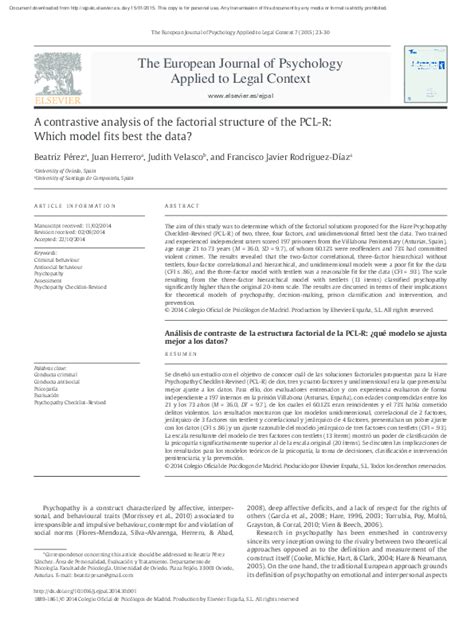 Pdf A Contrastive Analysis Of The Factorial Structure Of The Pcl R