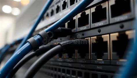 Close Up Of Network Server With Cables Connected To Ports Stock Illustration Illustration Of