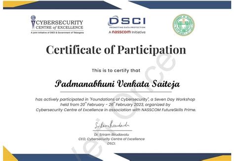 Venkata Saiteja Padmanabhuni On Linkedin Cybersecurity Nasscomcertified