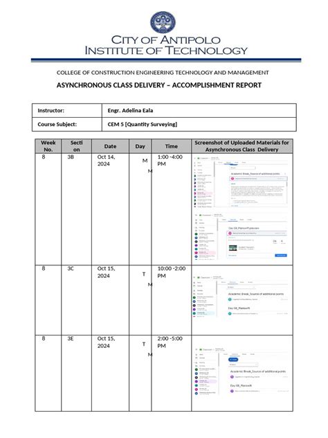 Asynchronous Class Report Quantity Surveying Pdf