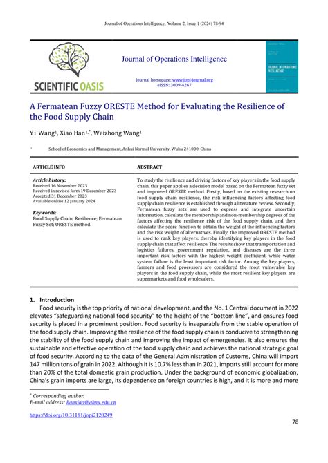 Pdf A Fermatean Fuzzy Oreste Method For Evaluating The Resilience Of