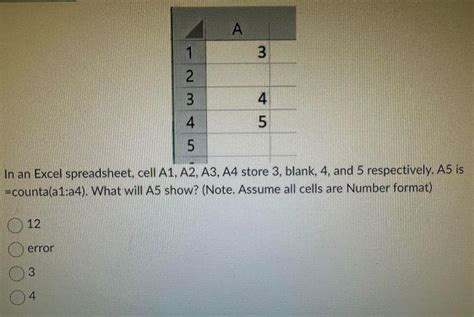 Solved In An Excel Spreadsheet Cell A1 A2 A3 A4 Store 3