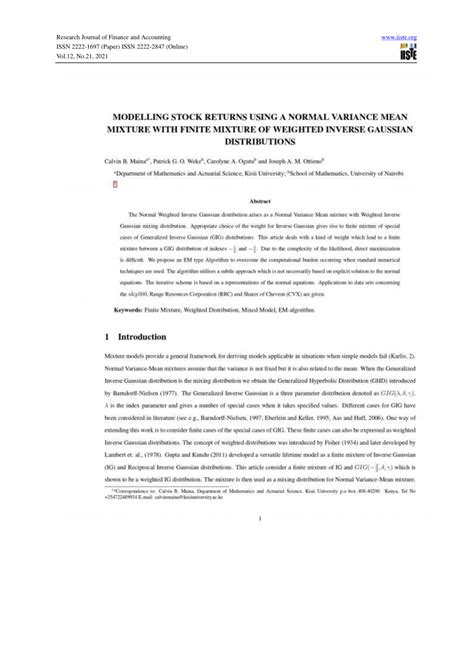 Pdf 2 Modelling Stock Returns Using A Normal Variance Mean Mixture