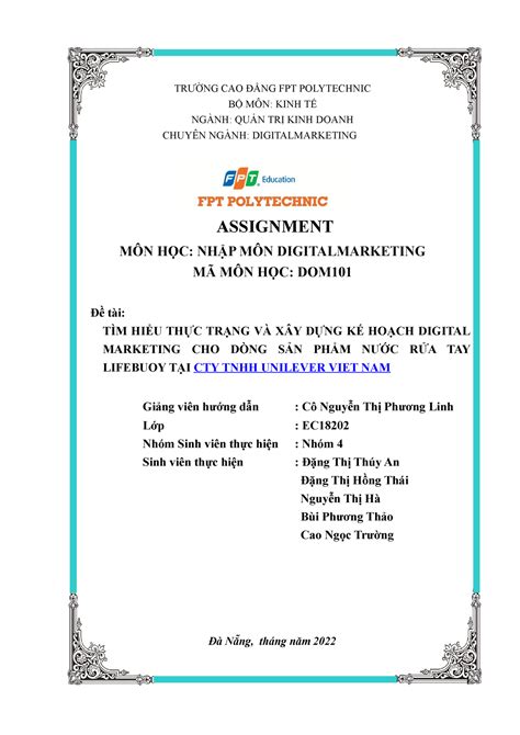 DOM EC Assignment TRƯỜNG CAO ĐẲNG FPT POLYTECHNIC BỘ MÔN KINH TẾ NGÀNH QUẢN TRỊ KINH