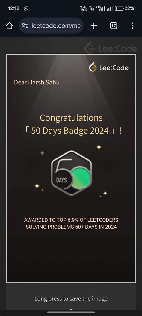 harsh sahu on linkedin leetcode 50daysbadge