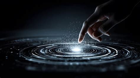 Futuristic Hand Touching Digital Water Ripple Effect In Dark Tech