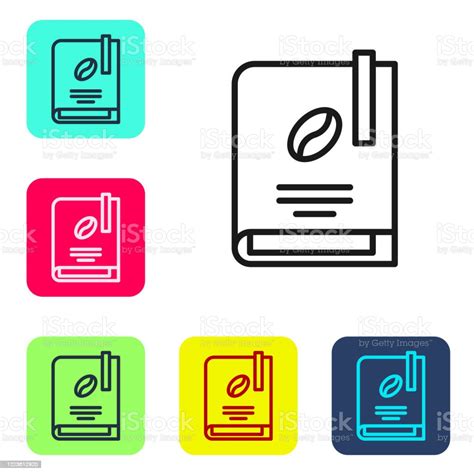 흰색 배경에 고립 된 검은 선 커피 책 아이콘입니다 색상 정사각형 버튼으로 아이콘을 설정합니다 벡터 일러스트레이션 검은색에 대한 스톡 벡터 아트 및 기타 이미지 Istock