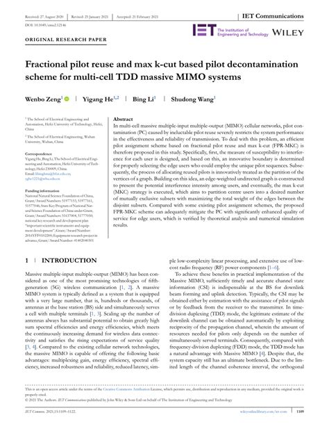 Pdf Fractional Pilot Reuse And Max K‐cut Based Pilot Decontamination Scheme For Multi‐cell Tdd