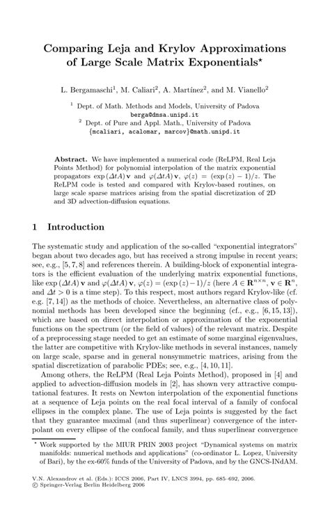 Pdf Comparing Leja And Krylov Approximations Of Large Scale Matrix Exponentials