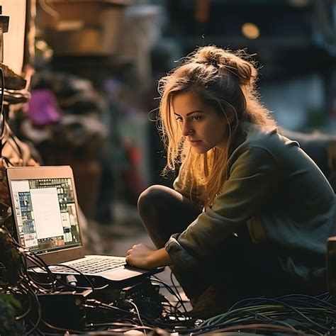 Premium AI Image A Girl Programming A Cobbled Together Computer Tenacity And Slum Kid