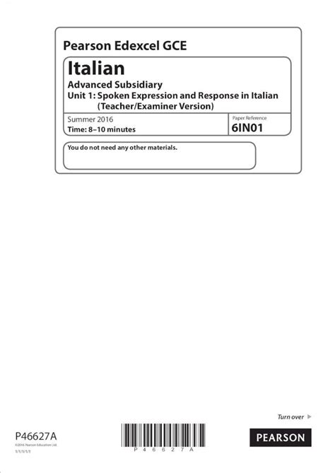 PDF Pearson Edexcel GCE Italian O No Nee N Oer Ter Paper Reference Turn Over Pearson Edexcel