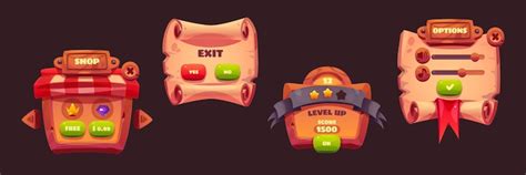 해적 게임 Ui 디자인 요소 세트 무료 벡터