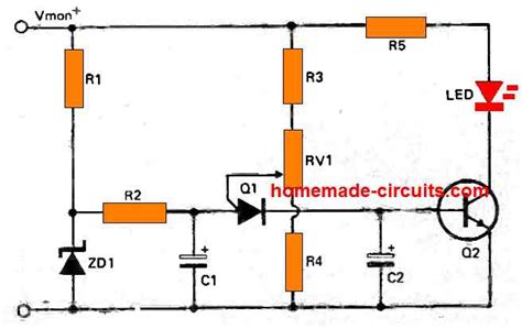 low battery indicator circuit using two transistors only homemade