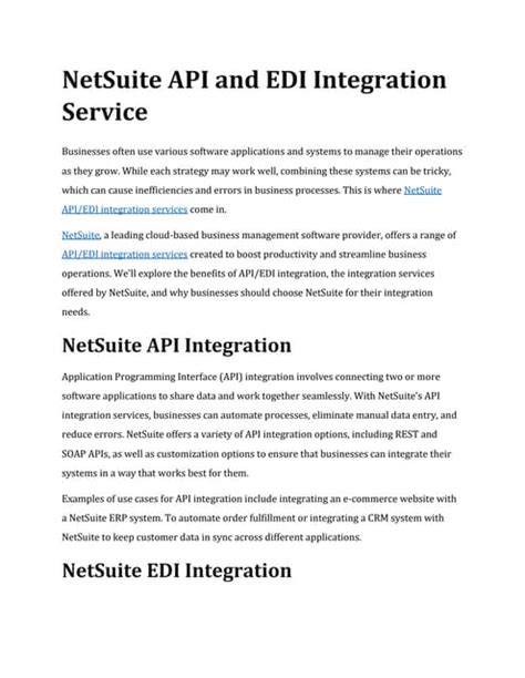 Netsuite Api And Edi Integration Service Pdf