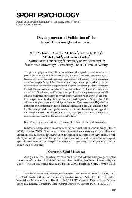 Pdf Development And Validation Of The Sport Emotion Questionnaire