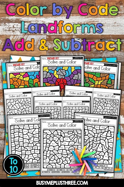 Landforms Color By Code Addition And Subtraction To 10 Color By Number Volcano Addition And