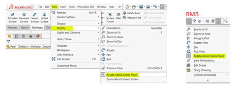 Using The Rotate About Scene Floor Solidworks View Option
