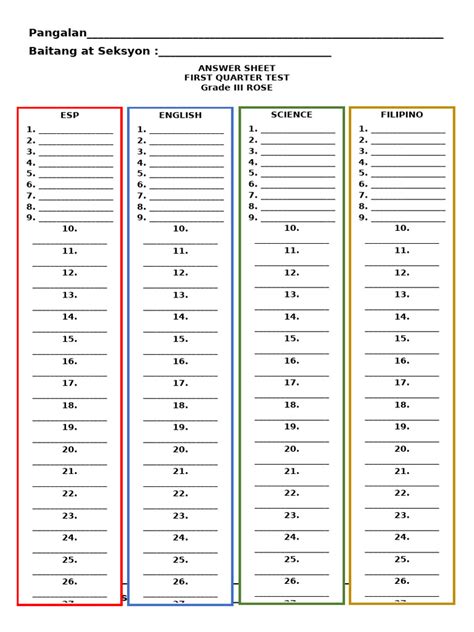 Answer Sheet 1 2 Pdf