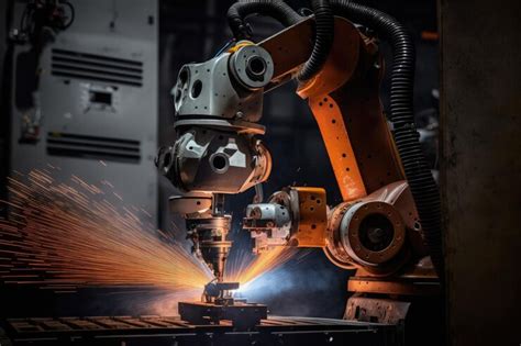 Premium Photo Spot Welding Robot With Its Arm In Motion Performing Precise Welds On Automotive