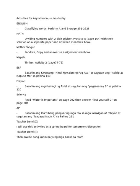 Activities For Asynchronous Class Today Pdf