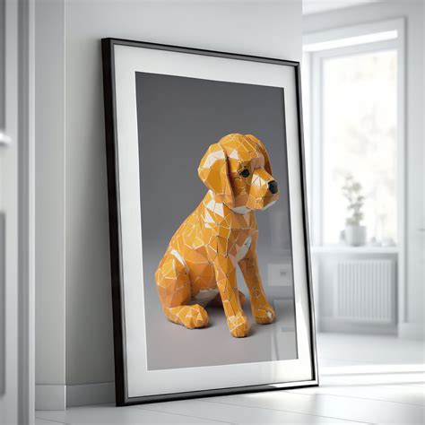 Striking Orange Kintsugi Dog Poster Handcrafted 3d Render Unique Wall