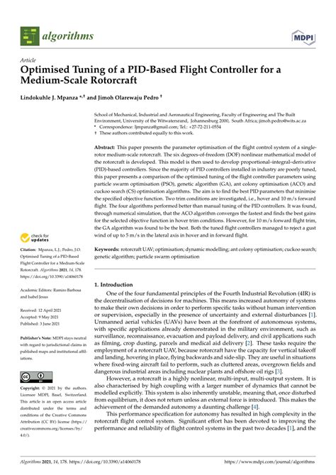 Pdf Optimised Tuning Of A Pid Based Flight Controller For A Medium