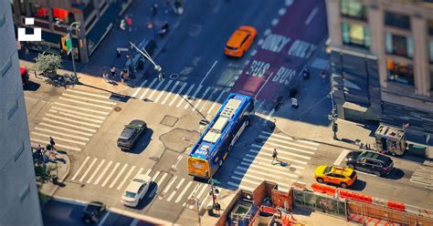 Busy City Street Intersection With Cars And Pedestrians Photo Free