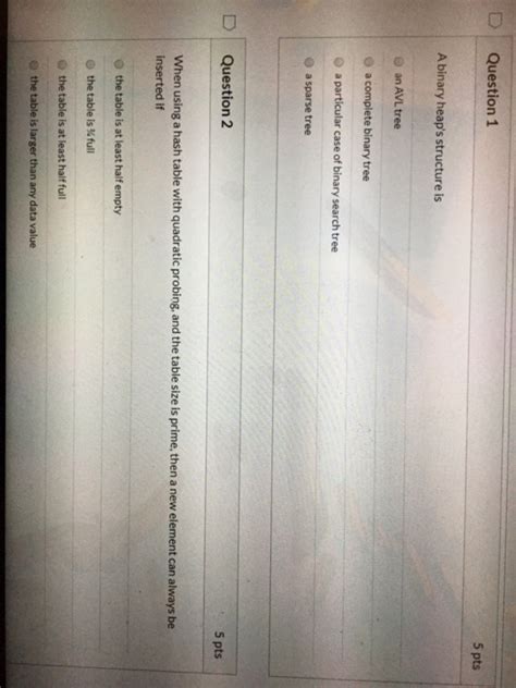 solved question 1 5 pts a binary heap s structure is an avl