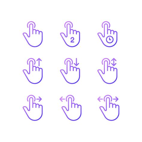 Touchscreen Control Gradient Linear Vector Icons Set Device Navigation Gestures Smartphone And