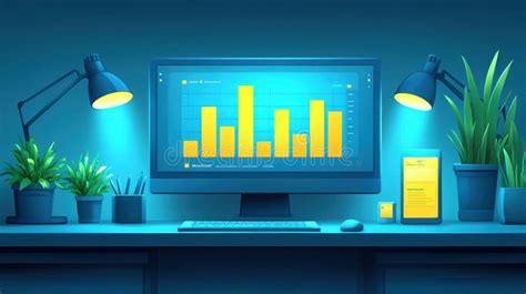 Nighttime Data Analysis Workspace Stock Illustration Illustration Of Night Office 365508075