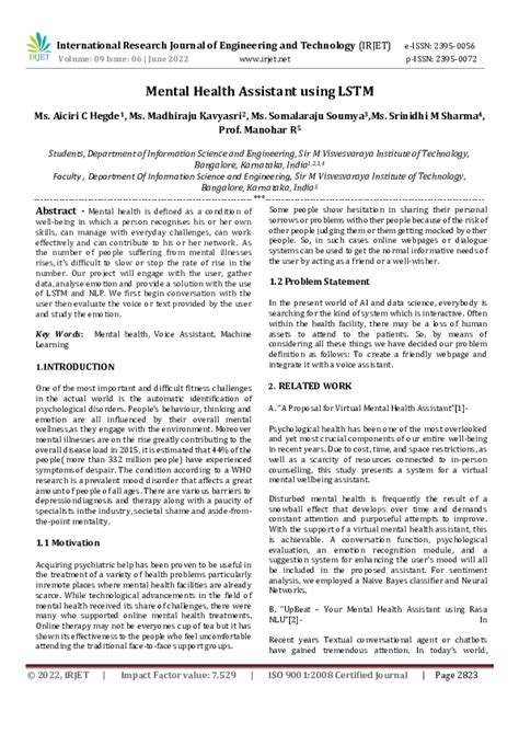 Pdf Mental Health Assistant Using Lstm