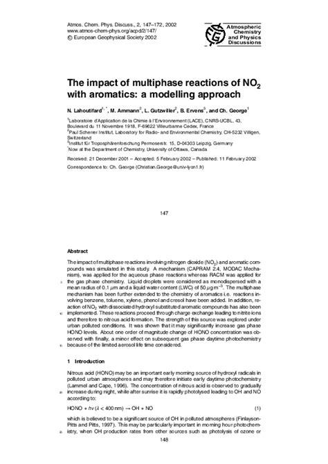 Pdf The Impact Of Multiphase Reactions Of No 2 With Aromatics A