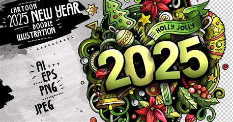 2025 year cartoon doodle illustration objects ft new and 2025 envato
