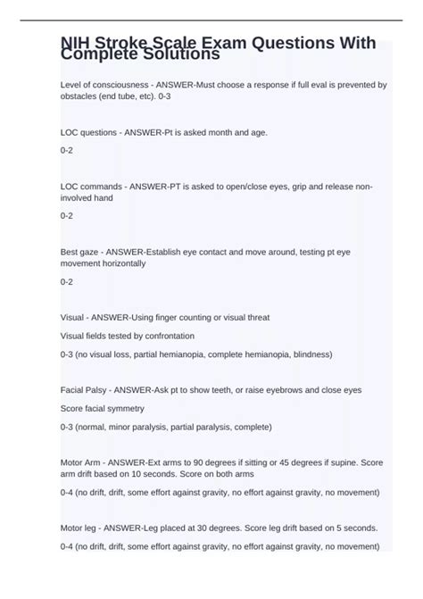 NIH Stroke Scale Exam Questions With Complete Solutions NIH Stroke Scale Stuvia US